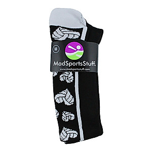 MadSportsStuff Crazy Love Volleyball Hearts Crew Socks (Black/White, Medium)