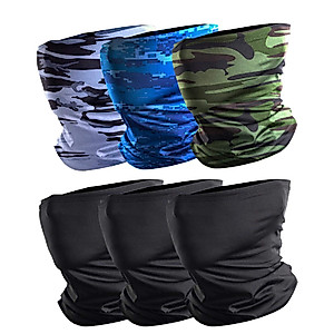 Sun Protection Cool Milk Silk Fabric Camo Black Outdoor Face Mask, UV Dust Wind Protection Face Neck Gaiter Headwear for Motorcycle Hiking Cycling Ski Snowboard Fishing Running Workout