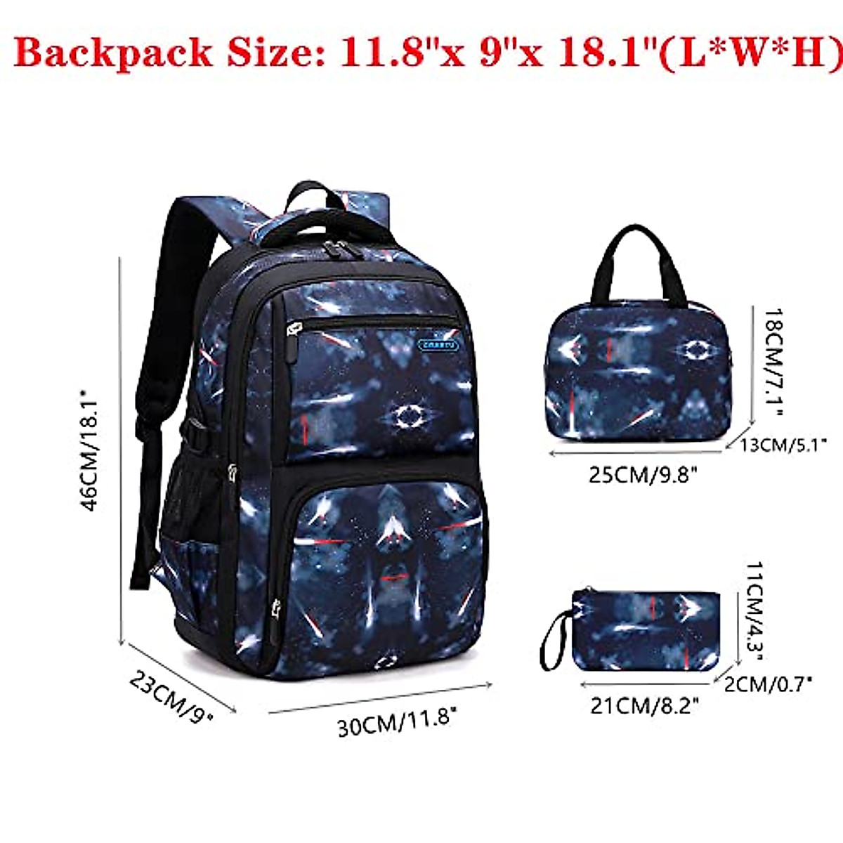 MITOWERMI Boys Backpacks Primary Junior High School Bag Kids Bookbag 3 in 1 Casual Daypack Set Fashion Space Galaxy Printed Durable Knapsack with Lunch Bag