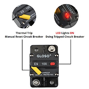 GLOSO E99L LED Indicator, T3 Manaul Reset Breaker for Marine RV Truck Hi-Amp Circuit Breaker (150A)