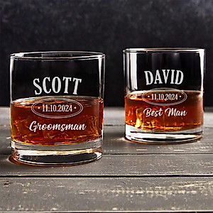 Lifetime Creations Engraved Personalized Groomsman Whiskey Glass - Custom Groomsmen Proposal Gift for Wedding, Old Fashioned Cocktail Glass, Dishwasher Safe (Option A)