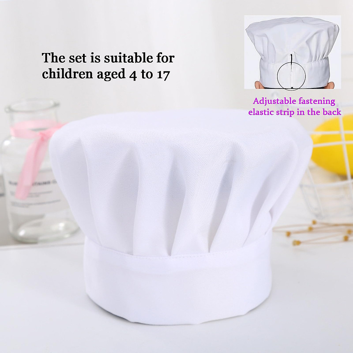 Hovoten Kids Chef Hat And Apron Set For Cooking Baking Painting,Adjustable Kids Aprons And Chef Hats Set,Chef Costume,White,4-17 Year