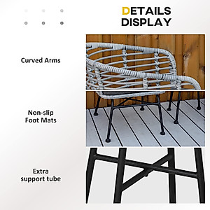 Outsunny 3 Piece Patio Bistro Set, PE Rattan Outdoor Furniture with Cushioned Barrel Chairs & Glass Coffee Table, Conversation Set for Porch, Backyard, Apartment, Balcony, Mixed Gray