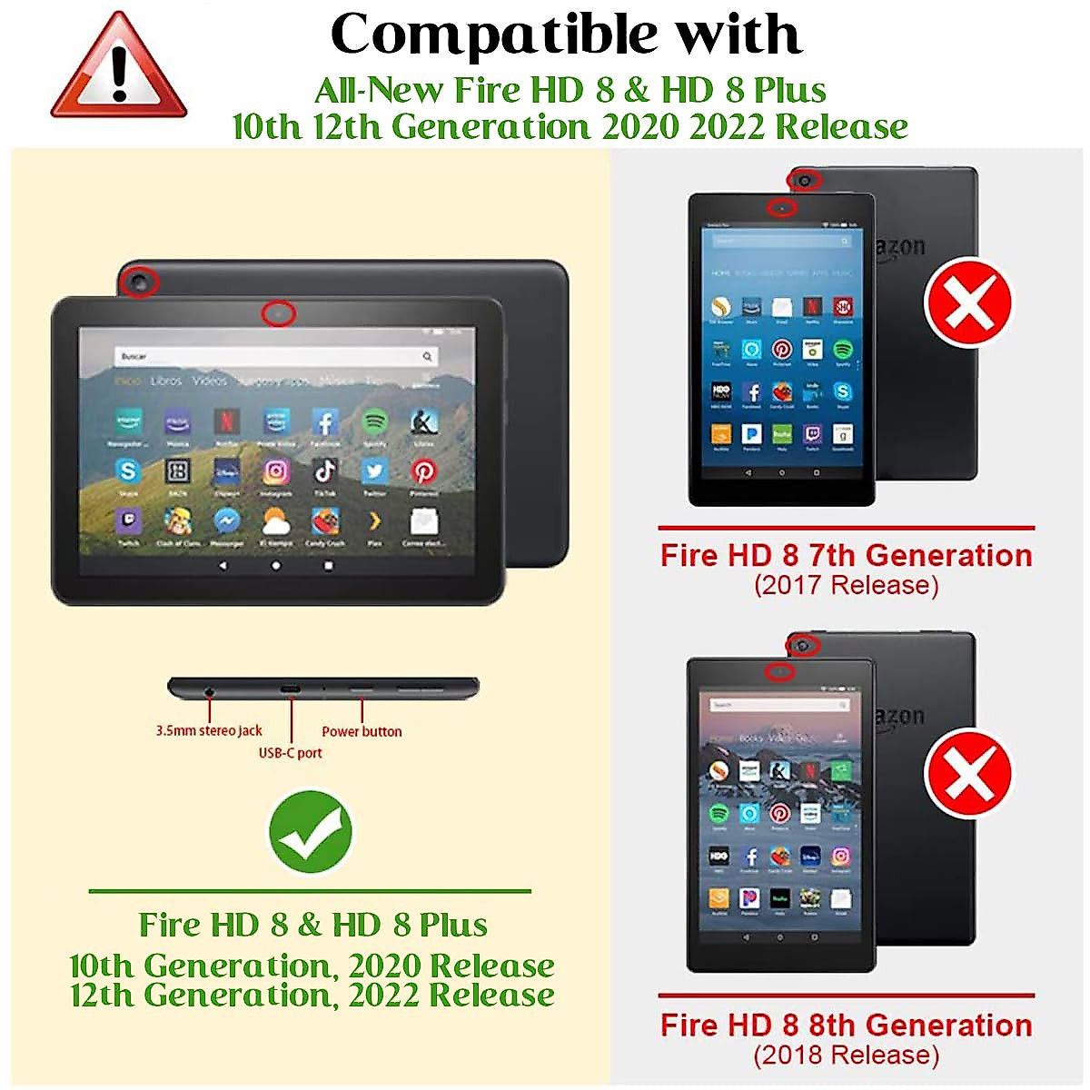 MonsDirect for Amazon Kindle Fire HD 8 & 8 Plus Case (12th/10th Generation 2024/2022/2020 Release), PU Leather Stand Cover, Auto Wake/Sleep with Pen Holder for Fire HD 8/8 Plus 2024/2022/2020, Rose