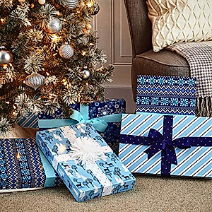 Hallmark Holiday Designed Shirt Boxes, Snowy Blues (Pack of 12) Snowflakes, Stripes, Sweater Pattern, Reindeer