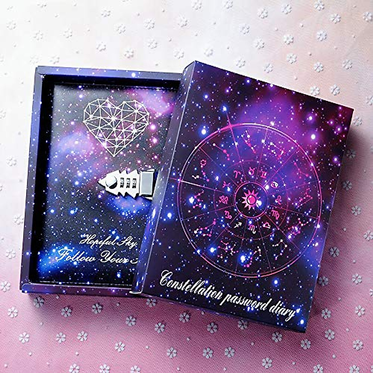 Lock Journal A5 PU Leather Diary with Lock Digital Password Notebook Locking Journal Writing Notebook for Women and Girls Heart Shaped Stationery Purple