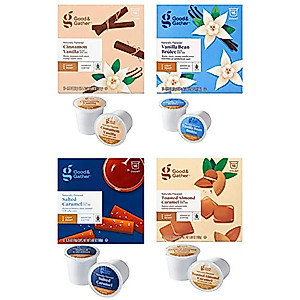 Granny's Pantry Good and Gather Naturally Flavored Single Serve Coffee Pods Bundle of 4 Limited Edition Flavors Cinnamon Vanilla Toasted Almond Caramel Salted Carmel and Vanilla Bean Brulee Fair Trade Certified,16 Count(Pack of 4)