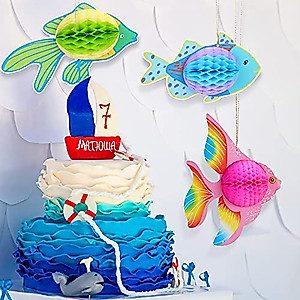 9 Pieces Hanging Fish Tissue Honeycomb Decorations Tropical Fish Party Decor Supplies for Fish under the Sea Mermaid Ocean Beach Themed Home School or Office Luau Hawaiian Birthday Party Decorations