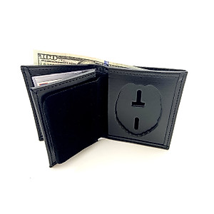 Perfect Fit Shield Wallets Eagle Top Badge Wallet Police Shield Security Fits for Blackington 296 Security Style Badge Bi-Fold Hidden Badge Wallet Leather Black (Cutout PF209)