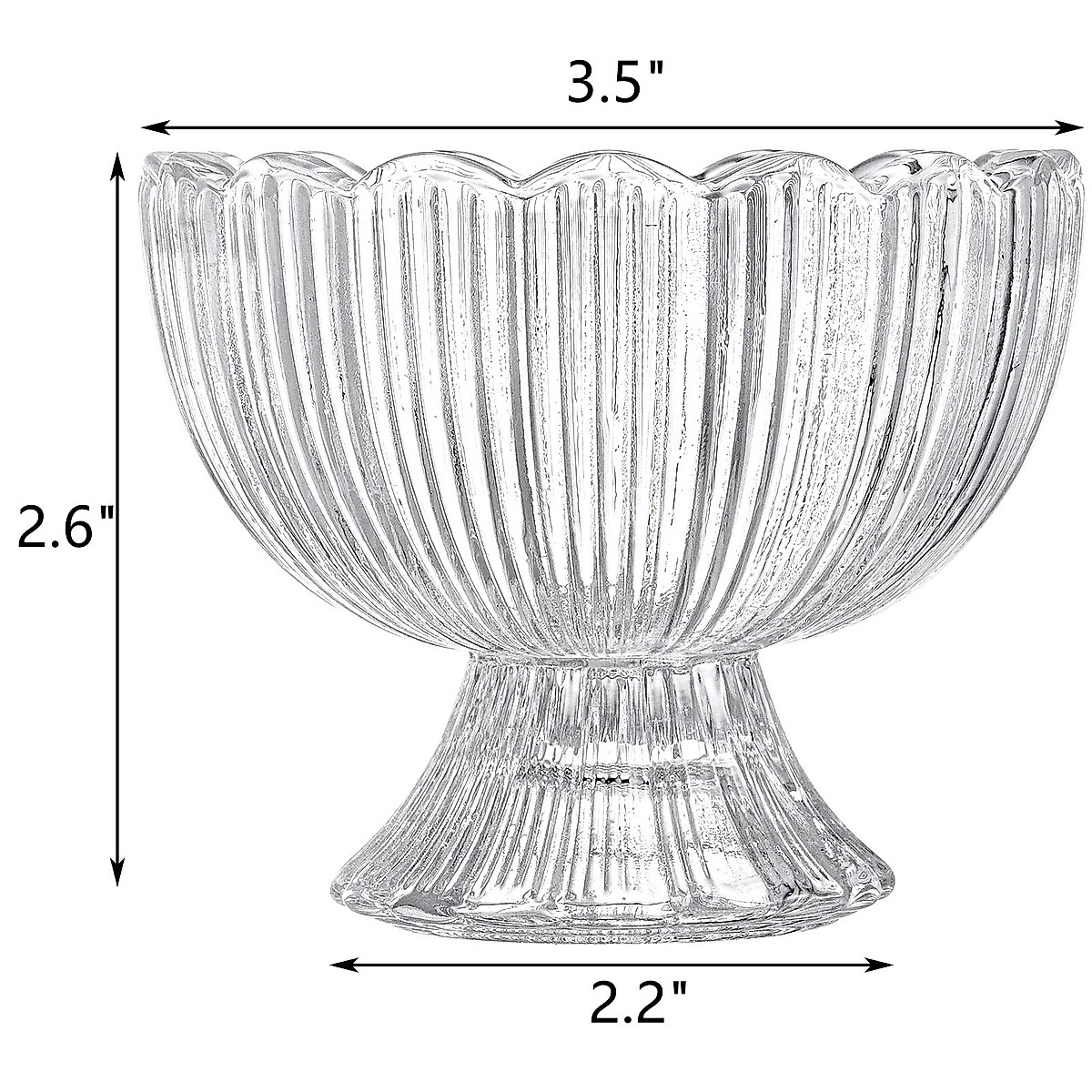 ZEAYEA Set of 6 Glass Dessert Bowls, 5.6 oz Clear Glass Ice Cream Sundae Cups, Small Footed Trifle Cups for Salad, Fruit, Parfait, Cocktail, Snack, Nuts