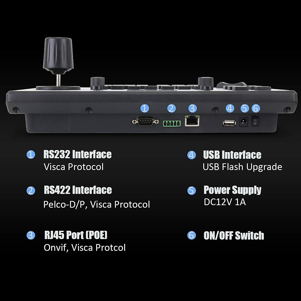Yuanyang PTZ Joystick Controller RS232 RS422 IP PTZ Keyboard Controller for Video Conference Cameras Support VISCA ONVIF, PELCO Protocol