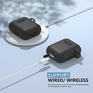 GOKIMAE for AirPods Case Cover,Soft Silicone Protective Cover with Keychain and AirPod Cleaner kit,Compatible with Apple AirPods 2nd & 1st Generation Charging Case (Black)