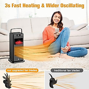 2024 Upgraded Space Heater,Mini Portable with Infrared Sensor & Fireplace Flame Effect,1500W Oscillating Electric Ceramic Room Heater,Fast Heating for Indoor Use,Bedroom,Office Room,Desk,Garage