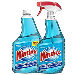 Windex Original Blue Glass and Window Cleaner Bundle - Includes a 23 fl oz Spray and a 32 fl oz Refill