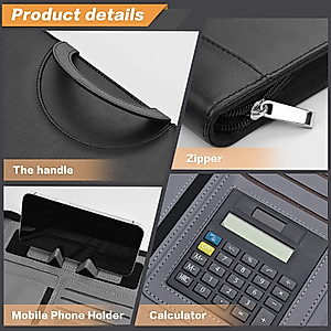 UBAFNOM Padfolio Portfolio Binder – Vegan Leather Business Portfolio Organizer with Calculator – Zippered Portfolio Padfolio for Women & Men