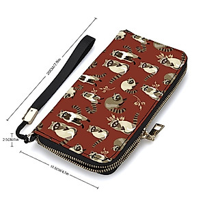 Raccoon Cute Fluffy Beast PU Long Wallet Fashionable Clutch Purse Mini Handbag with Wristlet Strap Zipper for Women
