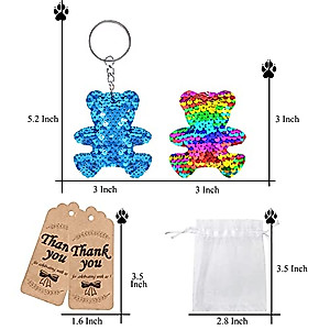 CiciBear 60 Pack Stuffed Bear Sequin Keychains Set with 20 Bear Keychains, 20 Thank You Tags and 20 Gift Bags for Bear Party Favors, Kids and Adults Birthday Gift,Baby Shower,School Carnival Rewards