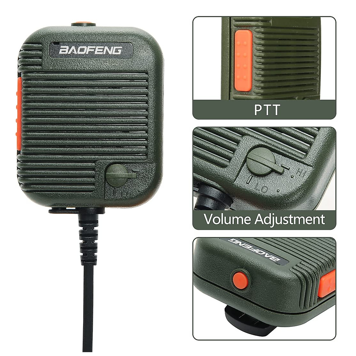 Baofeng AR-152 Tactical Speaker Mic Shoulder Microphone Volume Adjustable Military Grade Handheld Speaker for BaoFeng UV-5R UV-82 BF-888S RETEVIS TYT Pxton BTECH Kenwood Radios