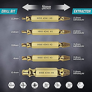 Damaged Screw Extractor - Remover for Stripped Head Screws Nuts & Bolts | ‎6 Piece Titanium Drill Bit Tools for Easy Removal of Rusty & Broken Hardware | High Speed Steel | Superb Gift for Men