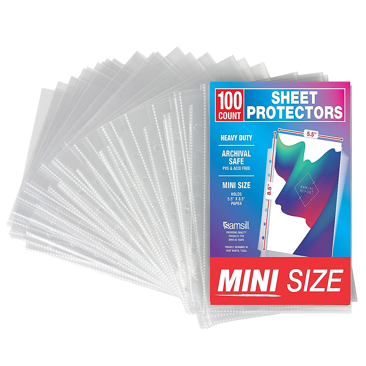 Samsill Mini Sheet Protectors 50 Pack, 5.5 x 8.5 Inch Page Protectors for Mini 3 Ring Binder, Heavy Duty, Clear Protector Sheets, 7 Hole, Top Loading, Acid Free