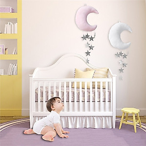 Braceus Wall Backdrop Children Room Hanging Moon Stars Stuffed Decor for Baby Bedroom (Pink + Silver)
