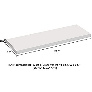 White Floating Shelves Wall Mounted, Decorative Wall Shelf Set of 3 Easy to Install Display Shelves ,Storage Wall Shelves for Bedroom, Living Room, Kitchen, Bathroom, Office and More 19.7''X5.5''