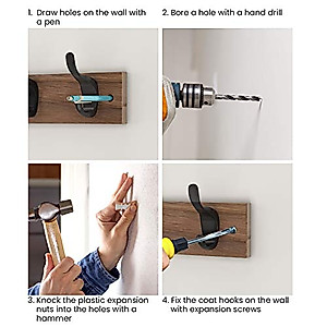 AMADA HOMEFURNISHING Coat Rack Wall Mount 2 Packs, Entryway Coat Rack with 4 Wall Hooks, Coat Hat Hanger for Wall Organized and Storage in Living Room, Bedroom Wooden AMCR03