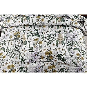 Floral Quilt Set King Size Bedspread Coverlet Green Yellow Flower Bedspread Set King Lightweight Quilt Bedding Spring Summer Floral Coverlet Soft Home Quilts Collection Bedding with 2 Pillowcases