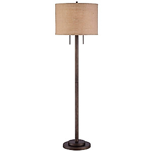 Possini Euro Design Garth Modern Industrial Standing Floor Lamp 63 1/2" Tall Oil Rubbed Bronze Brown Metal Burlap Fabric Drum Shade Decor for Living Room Reading House Bedroom Home Office House