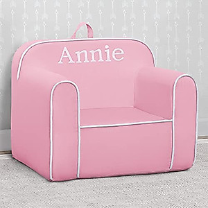 Delta Children Cozee Chair for Kids - 1 Seater Foam Toddler Couch can be Personalized with Name, Has Removable Cover for Easy Machine Washing (25x18x20.5 Inches, Pink and White)