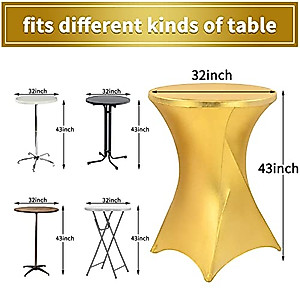 4 Pack Cocktail Spandex Stretch Square Corners Tablecloth, 32"x43" Metallic Gold Spandex Cocktail Table Cover, Fitted High Top Round Table Cloth for Wedding Bar Party Events Home Decor Supplies