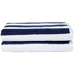 Amazon Basics Cabana Stripe Beach Towel, Pack of 4, Navy Blue, 30 in x 60 in