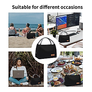 LADDERU Insulated Lunch Bags Reusable Lunch Box Large Tote Bag for Women Men Kids, Cooler Bag for Office Work Picnic School Beach Travel (Black)