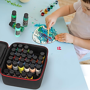 Acrylic Paint Organizer Case for 42 Bottles (2 fl oz), Craft Paint Organizer, Art Supply Storage with Extra Pocket for Paint Brushes, Palette Board and Painting Knives (Case Only)