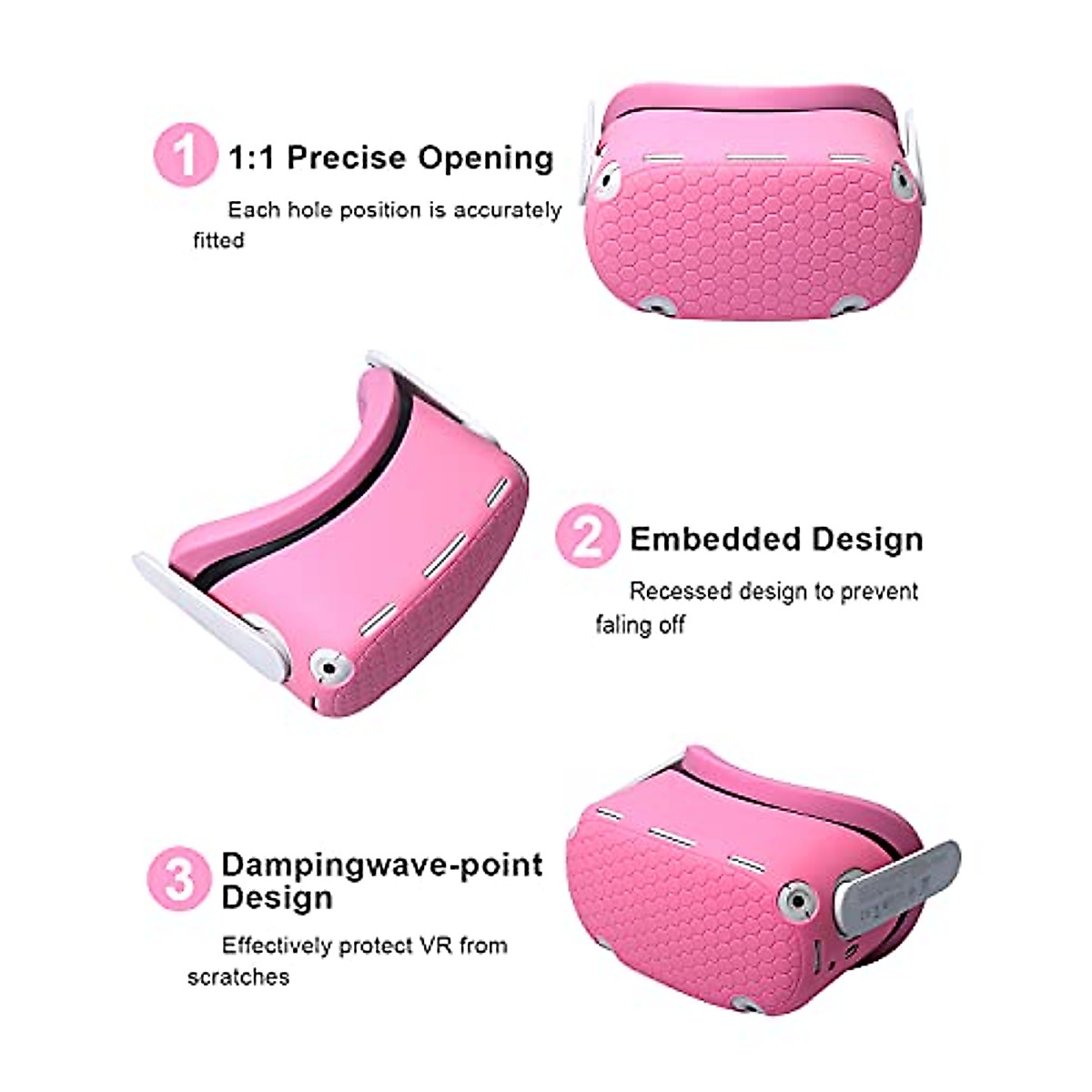 MODJUEGO VR Adjustable Head Strap for Oculus Quest 2 Accessories with Silicone Touch Controller Grip Cover,Barbie Pink 6 in1 VR Shell Protector Cover & VR Face Cover Replacement Set