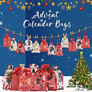 yeatem 24 Pieces Small Christmas Gift Bags, Christmas Gift Bags Bulk, Christmas Candy Bags,Drawstring Christmas Bags, Christmas Holiday New Year Party Favors, 8 Designs Organza Bags