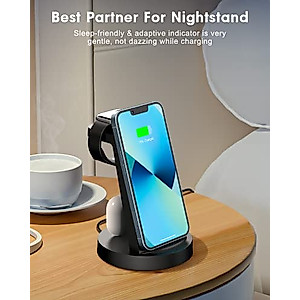 Wireless Charging Station, 3 in 1 Wireless Charger for iPhone 14/13/12/11/Pro/Max/SE/XS/XR/X/8 Plus/8, Fast Wireless Charging Stand Dock for Apple Watch Series & Airpods(with Adapter)
