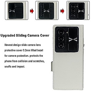 Vitodo for Galaxy Z Fold 5 Case with S Pen Holder - Genuine Leather Wallet Case Built in Slide Camera Cover, Card Slot, Kickstand, Hinge Protection Phone Cover for Samsung Galaxy Z Fold5 5G (White)