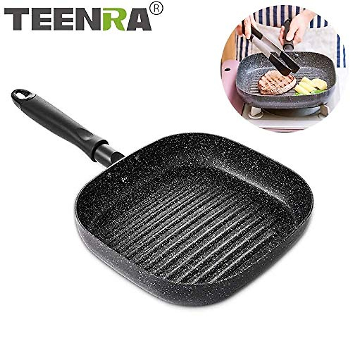 SDGH Aluminum Non Stick Square Grill Pan Steak Fry Pans Multi Function Snowflake Striped Frying Pan