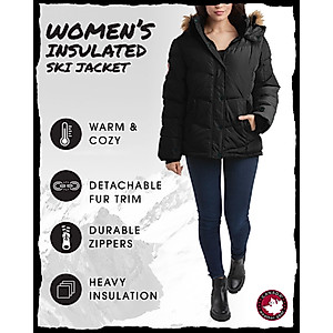 CANADA WEATHER GEAR Women's Winter Coat - Quilted Heavyweight Puffer Parka Coat – Plus Sized Jacket for Women (S-3X), Size Large, Black/Natural