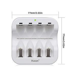 Hixon 4-Bay AA AAA Battery Charger, Q022 Mode for Rechargeable Lithium AA/AAA Batteries,USB Chargr Without Adapter
