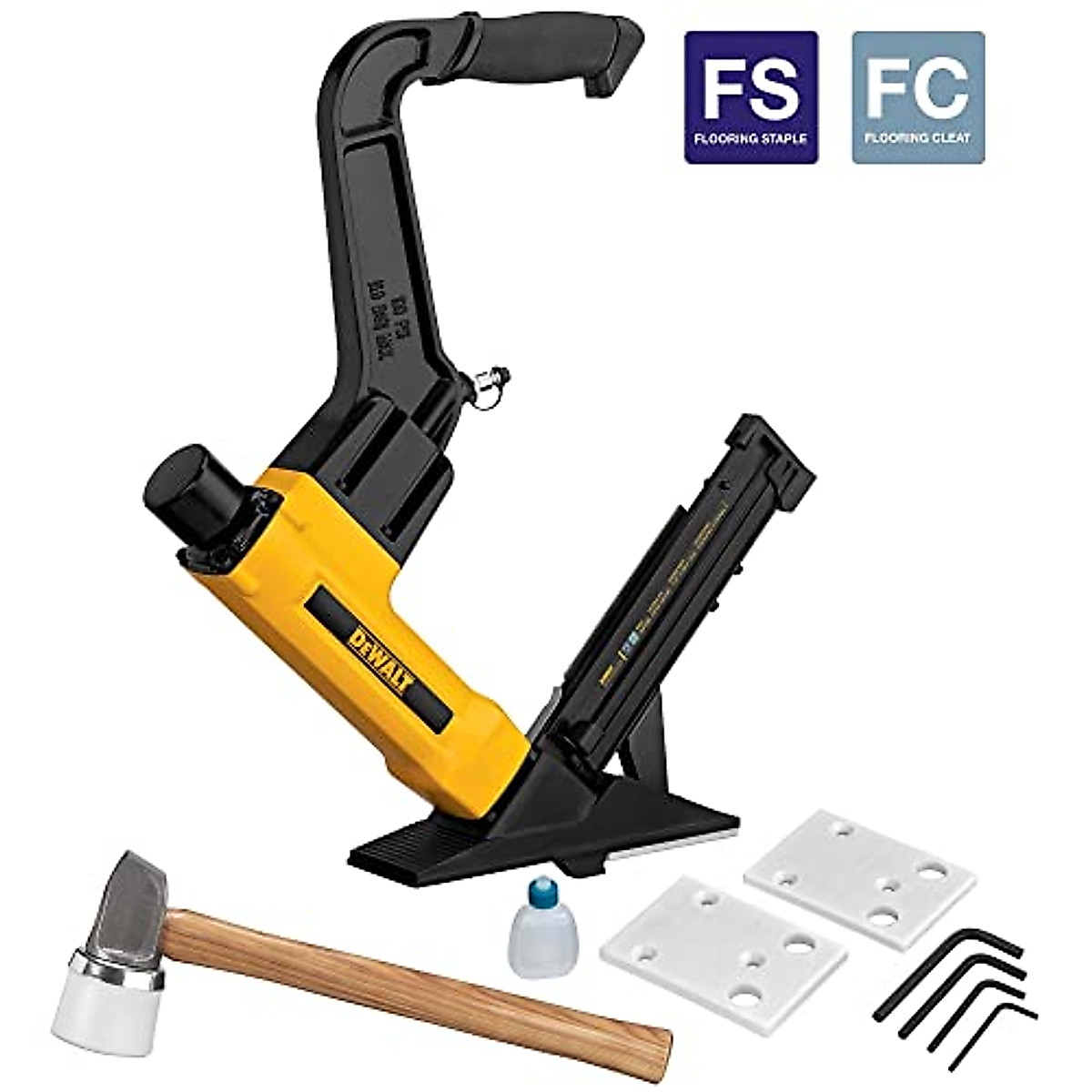 DEWALT Flooring Nailer, Pneumatic, Adjustable Base for All Size Flooring, 15.5-Guage Staples and 16-Guage Nails (DWFP12569)