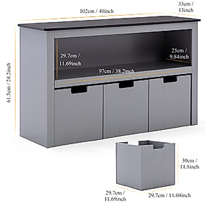 AUXSOUL Toy Storage Organizer - Kids Toy Organizers with Blackboard - 3 Storage Bins and Open Shelf - Suitable for School Classroom, Children's Room, Playroom, Hallway(Grey)