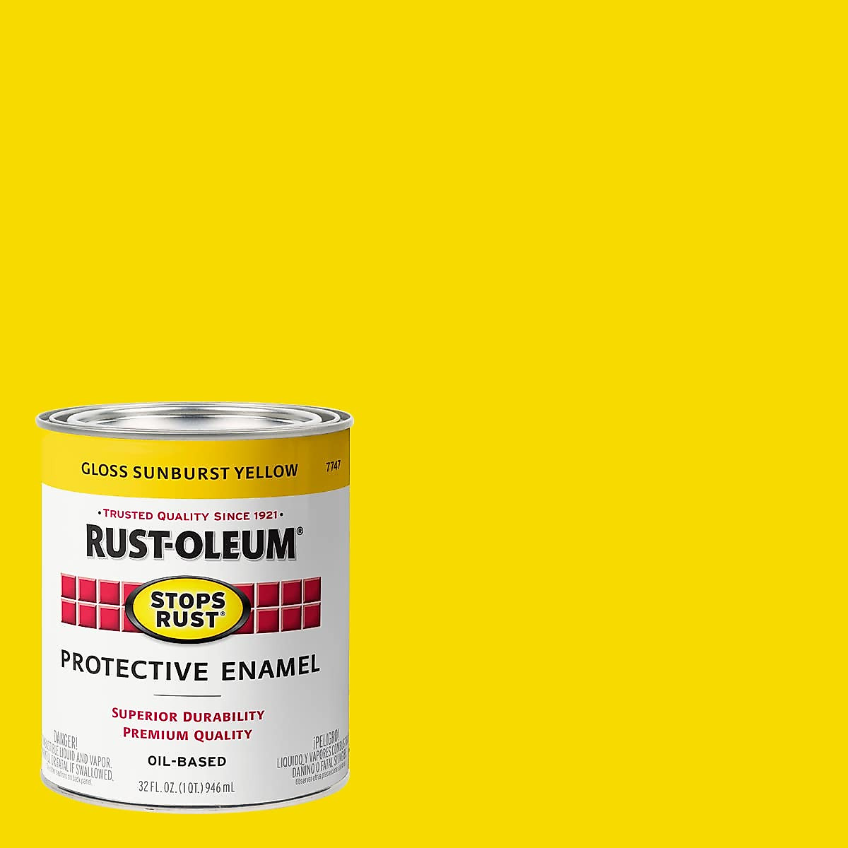Rust-Oleum 7747502-2PK Stops Rust Brush On Paint, Quart (2 Pack), Gloss Sunburst Yellow, 2 Can