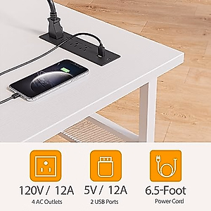 CubiCubi L Shaped 58 inch Computer Desk with LED and Storage Shelves, White