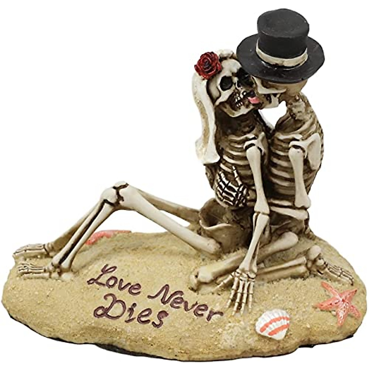 Ebros Love Never Dies Shipwrecked Castaway Wedding Skeleton Hot Couple Making Out by The Beach Statue 5.25" Long Day of The Dead Decorative Valentine Skeleton Lovers Kissing Figurine