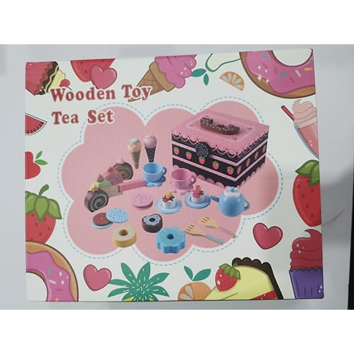 Lawcephun Wooden Tea Party Set for Little Girls, 30pcs Princess Tea Set Toy for Pretend Play, Montessori Toys for Toddlers Age 3-6, Birthday Gifts for Girls & Boys