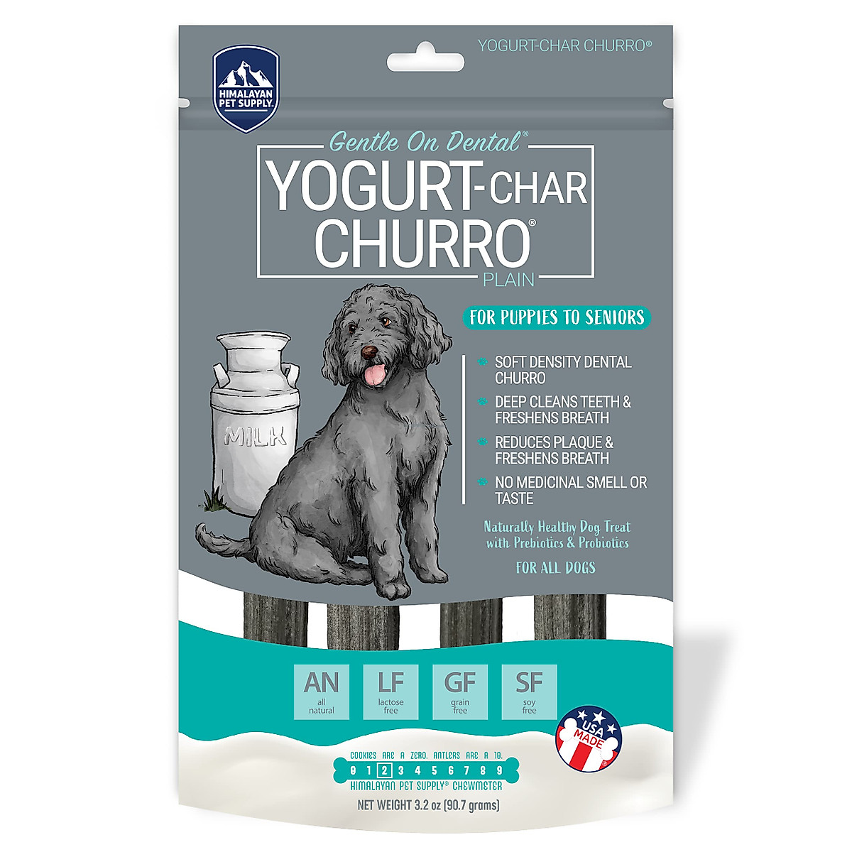 Himalayan Dog Chew Yogurt Char-Churro Charcoal Dental Chews - Dog Teeth Cleaning, Dental Treats for Dogs, Dog Training, 100% Natural, Probiotics, Removes Plaque, Lactose, Grain, Corn, Soy, Gluten-Free