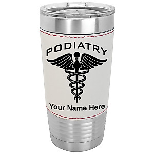 LaserGram 20oz Vacuum Insulated Tumbler Mug, Podiatry, Personalized Engraving Included (Faux Leather, Baseball Style)
