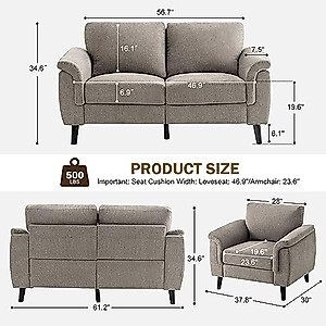 CDCASA Oversized Accent Chair, Linen Fabric Mid Century Modern Chair, Comfy Upholstered Armchair Reading Chairs Single Sofa Chairs with Wood Legs for Bedroom Living Room, Light Brown, 1PC